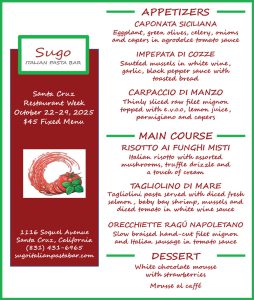 Sugo Italian Pasta Bar - Santa Cruz Restaurant Week
